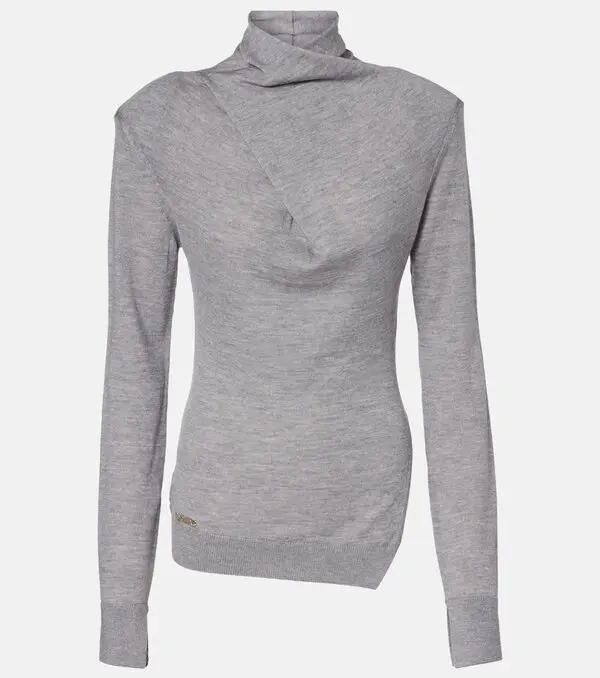 Attico Virgin Wool Turtleneck Sweater With Shoulder Pads