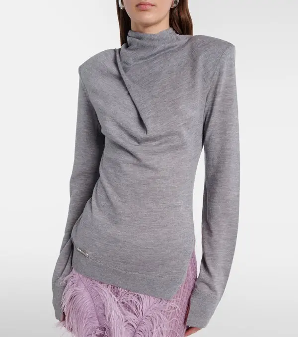 Attico Virgin Wool Turtleneck Sweater With Shoulder Pads