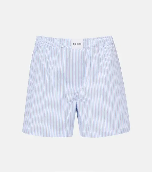 Attico Striped Cotton Boxer Shorts - Blue