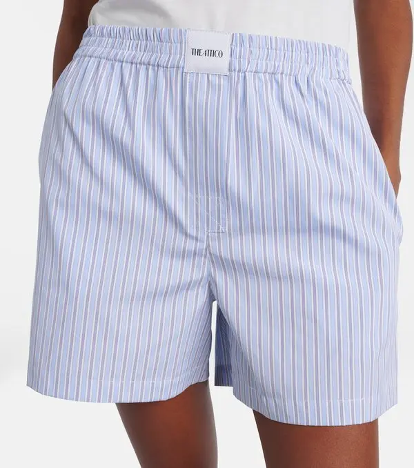 Attico Striped Cotton Shorts - Blue