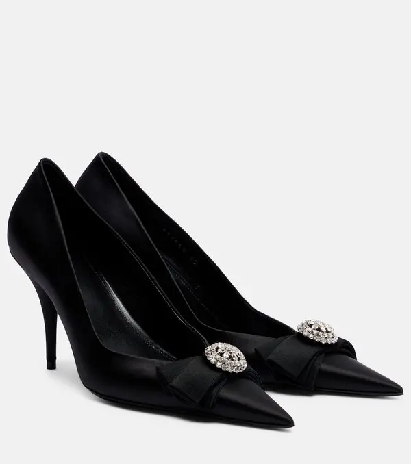 Balenciaga Avenue Palazzo 90 Embellished Satin Pumps - Black