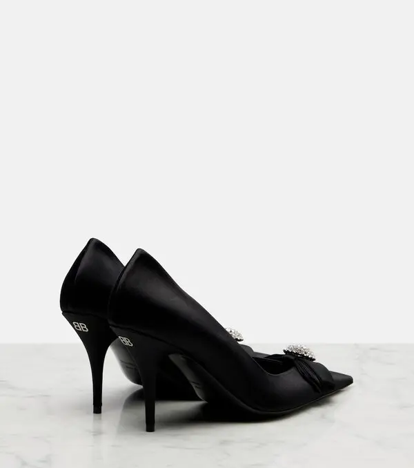 Balenciaga Avenue Palazzo 90 Embellished Satin Pumps - Black