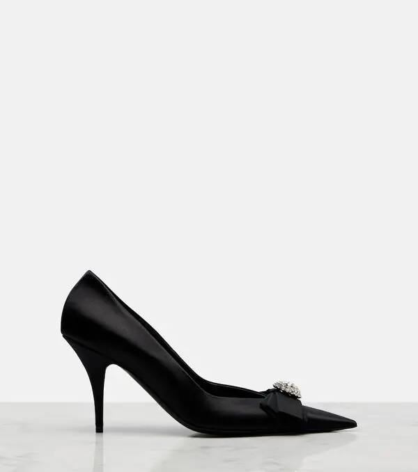 Balenciaga Avenue Palazzo 90 Embellished Satin Pumps - Black