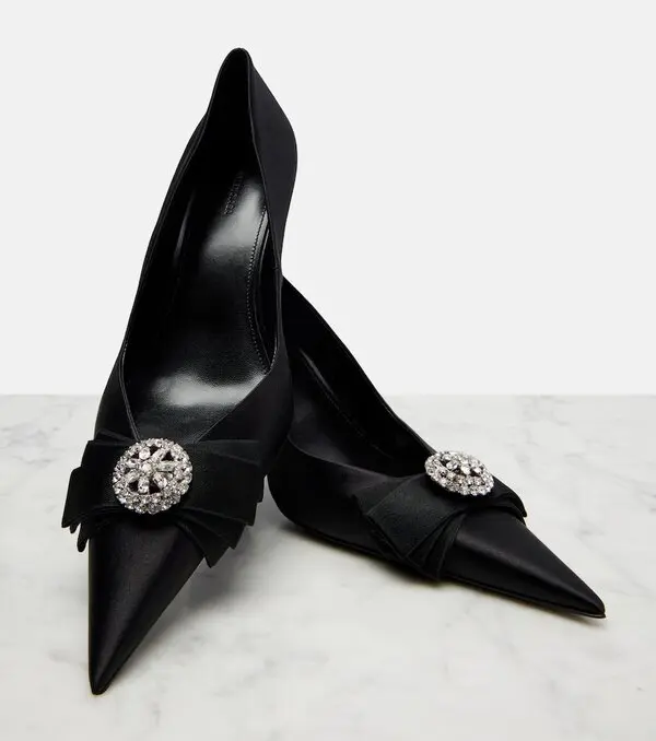Balenciaga Avenue Palazzo 90 Embellished Satin Pumps - Black
