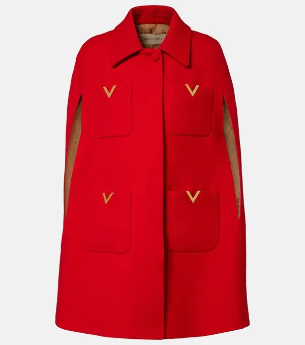 Valentino Garavani Vlogo Wool Cape - Red