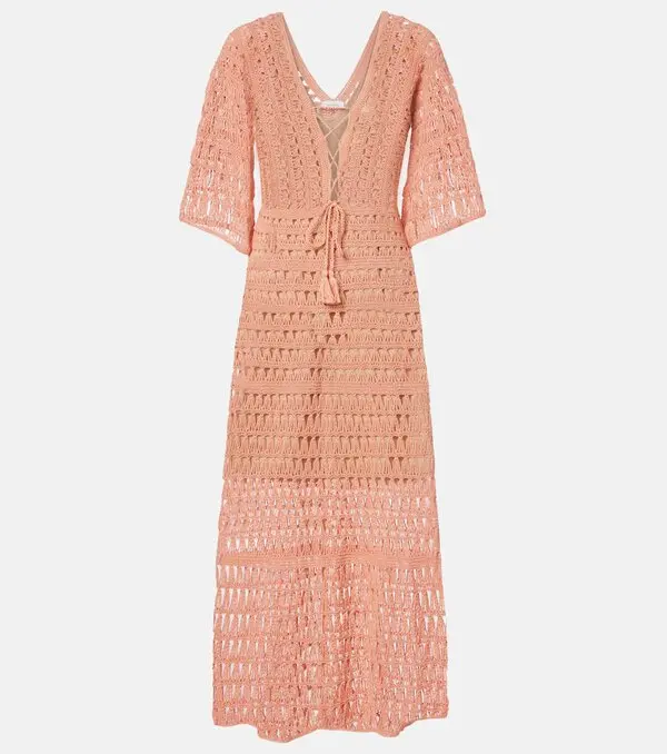 Anna Kosturova Crochet Cotton Midi Dress - Pink