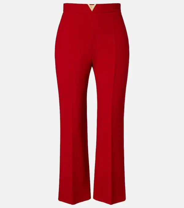 Valentino Garavani Vlogo Cropped Virgin Wool Crepe Straight Trousers - Red