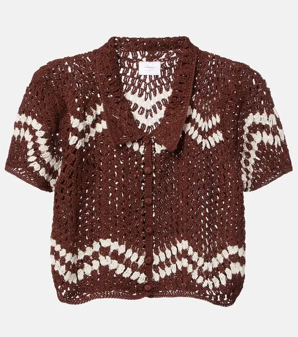 Anna Kosturova Crochet Cropped Cotton Top - Brown