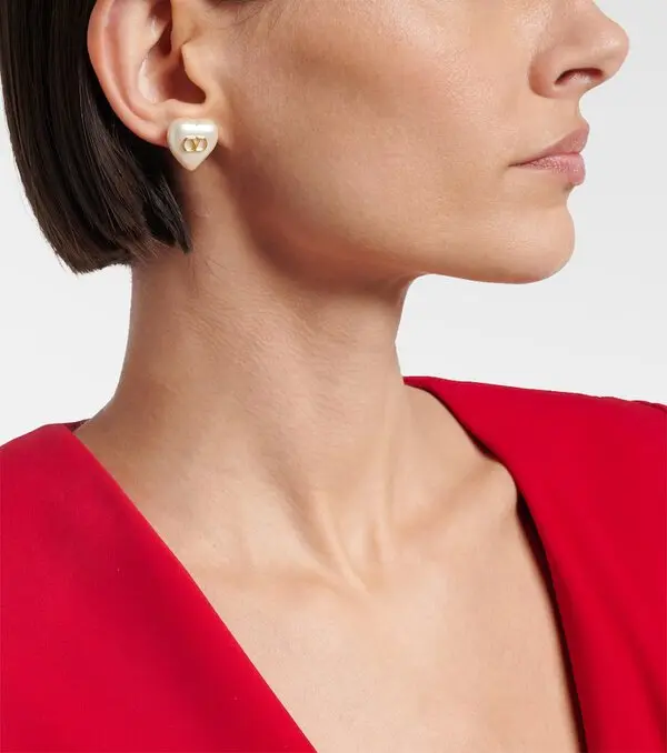 Valentino Garavani Vlogo Faux Pearl Heart Earrings - Gold