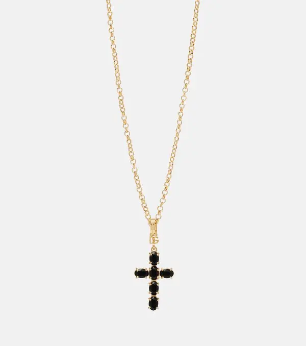 Dolce & Gabbana Embellished Cross Chain Necklace - Black