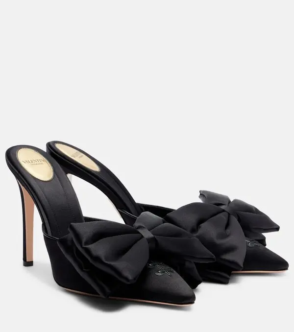 Valentino Garavani Yolande 105 Satin Bow Detail Mules - Black