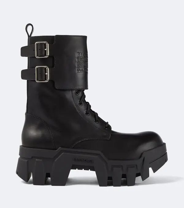 Balenciaga Bulldozer Debossed Leather Combat Boots