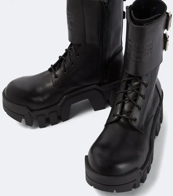 Balenciaga Bulldozer Debossed Leather Combat Boots