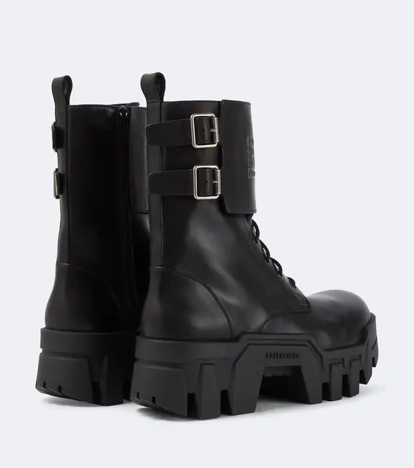 Balenciaga Bulldozer Debossed Leather Combat Boots