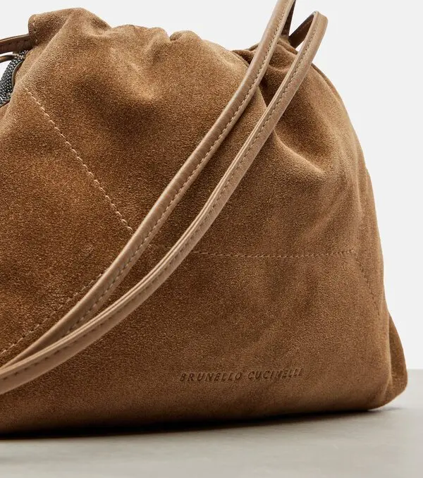 Brunello Cucinelli Suede Crossbody Bag - Beige