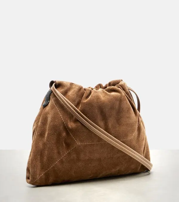 Brunello Cucinelli Suede Crossbody Bag - Beige