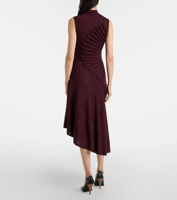 Alaïa Asymmetrical Pleated Midi Dress - Burgundy