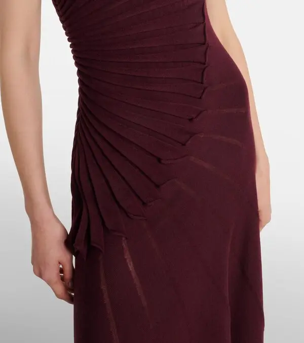 Alaïa Asymmetrical Pleated Midi Dress - Burgundy