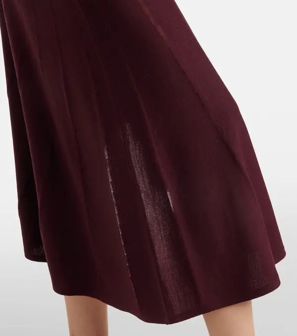 Alaïa Asymmetrical Pleated Midi Dress - Burgundy