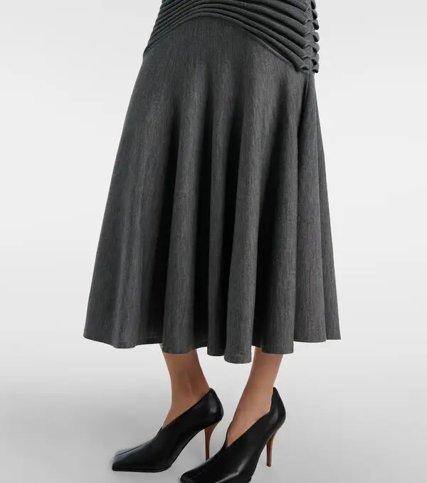 Alaïa Knitted Pleated Wool Midi Dress - Grey