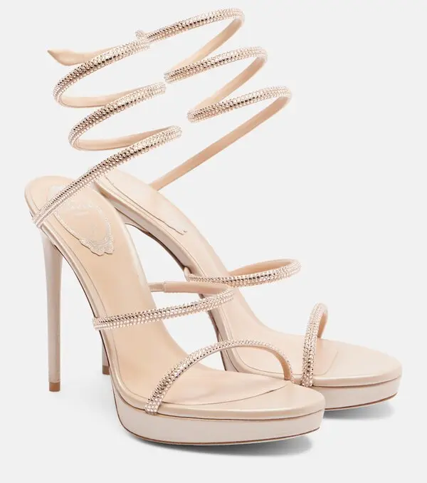 Rene Caovilla Embellished Satin Sandals - Pink