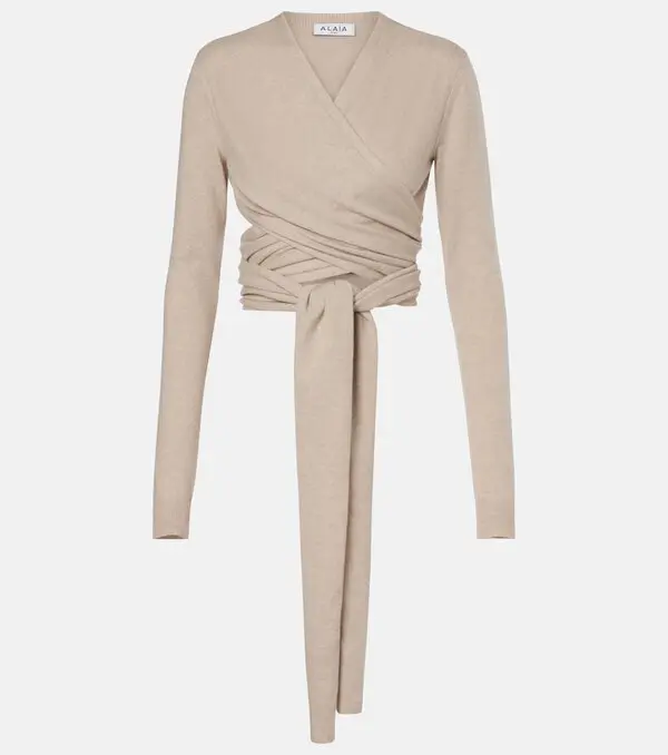 Alaïa Cashmere And Wool-blend Wrap Top - Beige