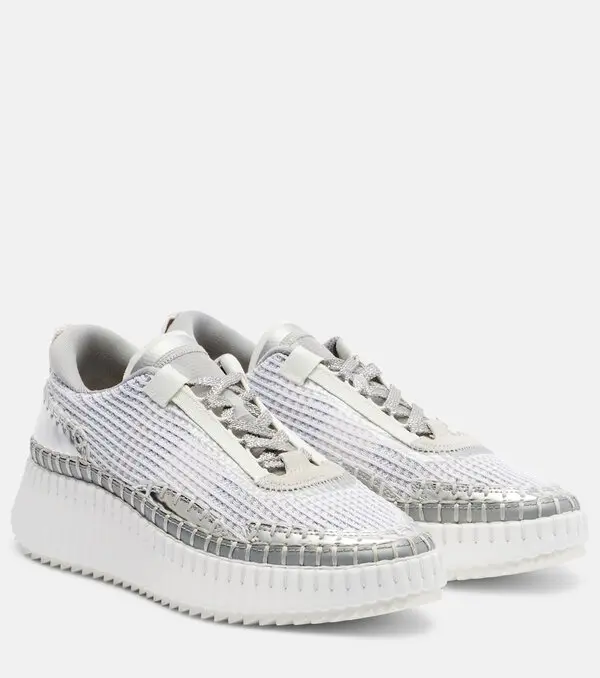 Chloé Metallic-effect Platform Sneakers - Silver