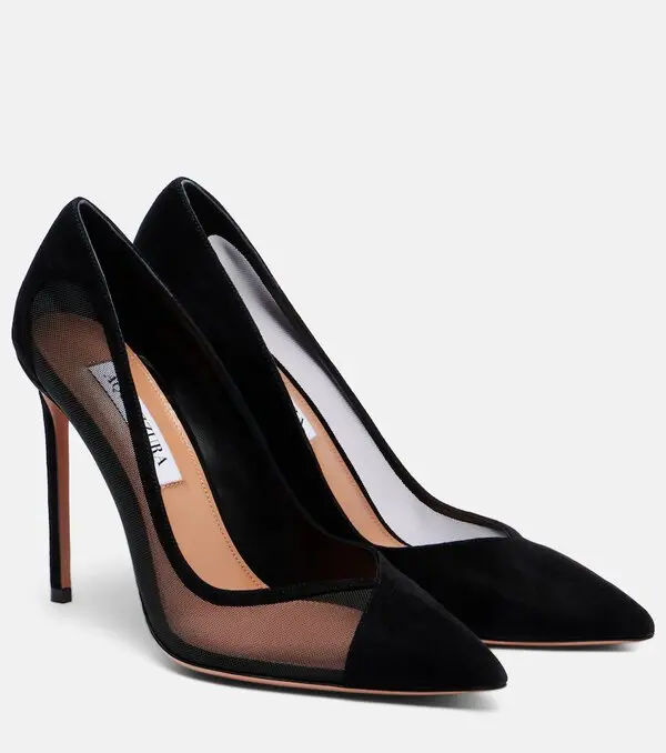 AQUAZZURA Studio 105 Mesh-trimmed Suede Pumps - Black