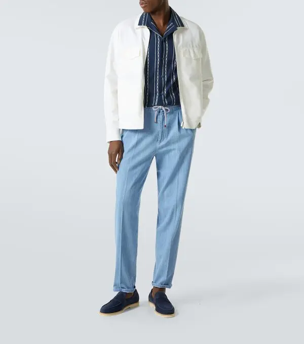 Brunello Cucinelli Pleated Straight Cotton Trousers - Blue