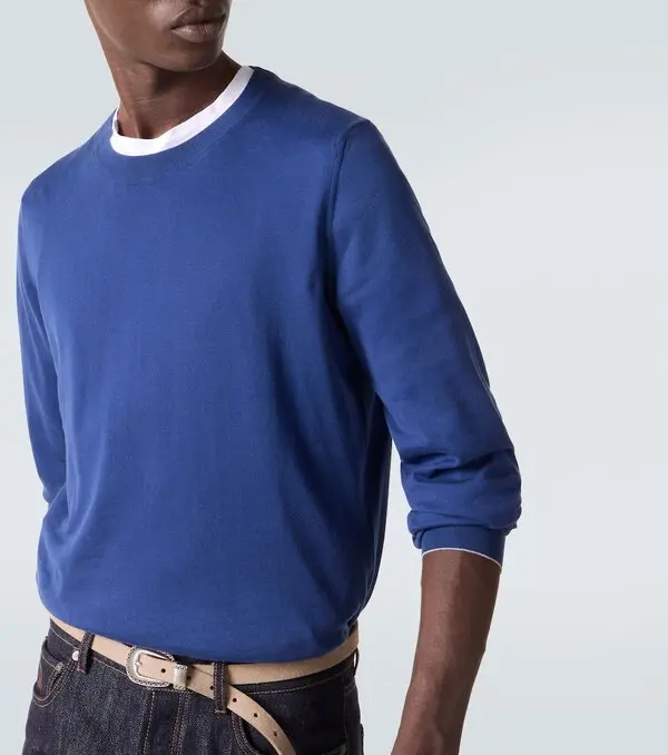 Brunello Cucinelli Cotton Crew Neck Sweater - Blue