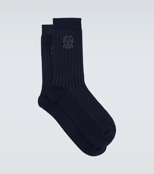 Brunello Cucinelli Ribbed-knit Cotton Crew Socks - Blue