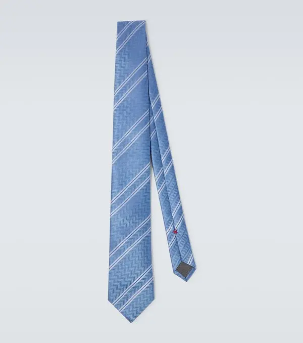 Brunello Cucinelli Striped Silk Neck Tie - Blue