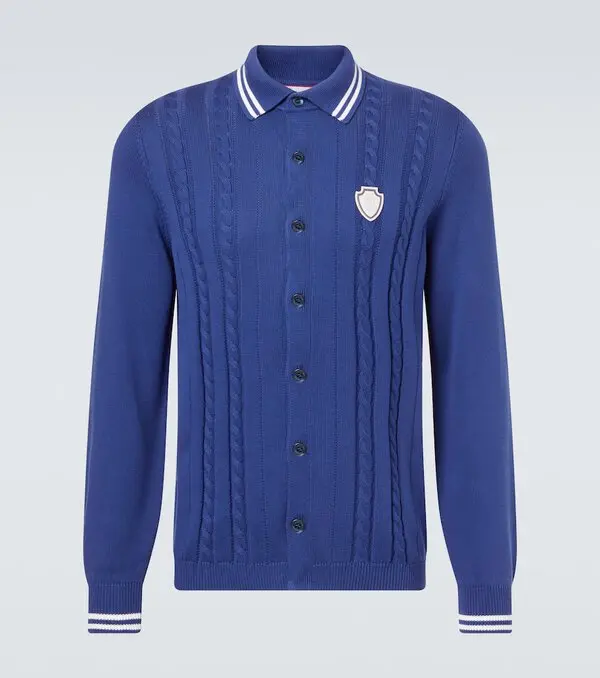 Brunello Cucinelli Cable-knit Embroidered Cotton Cardigan - Blue