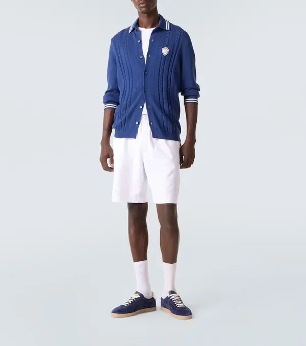 Brunello Cucinelli Cable-knit Embroidered Cotton Cardigan - Blue
