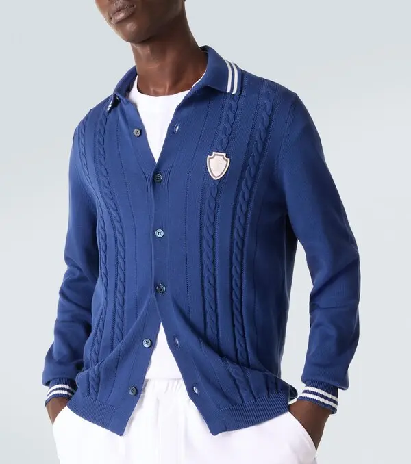 Brunello Cucinelli Cable-knit Embroidered Cotton Cardigan - Blue