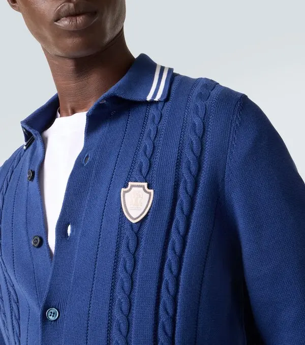 Brunello Cucinelli Cable-knit Embroidered Cotton Cardigan - Blue
