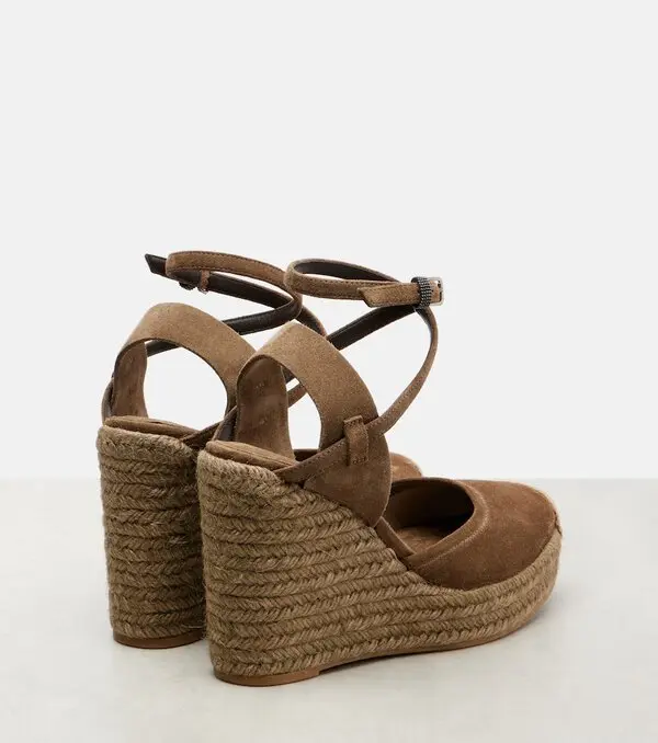Brunello Cucinelli Monili Suede Espadrille Wedges