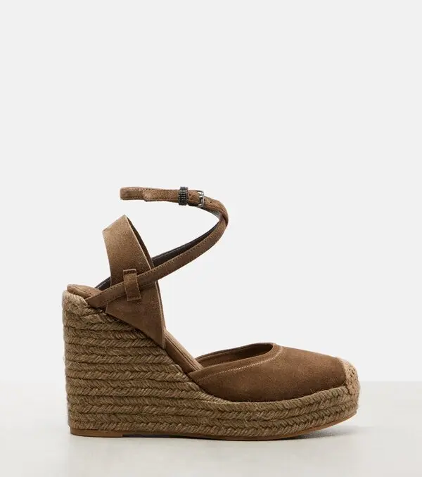 Brunello Cucinelli Monili Suede Espadrille Wedges