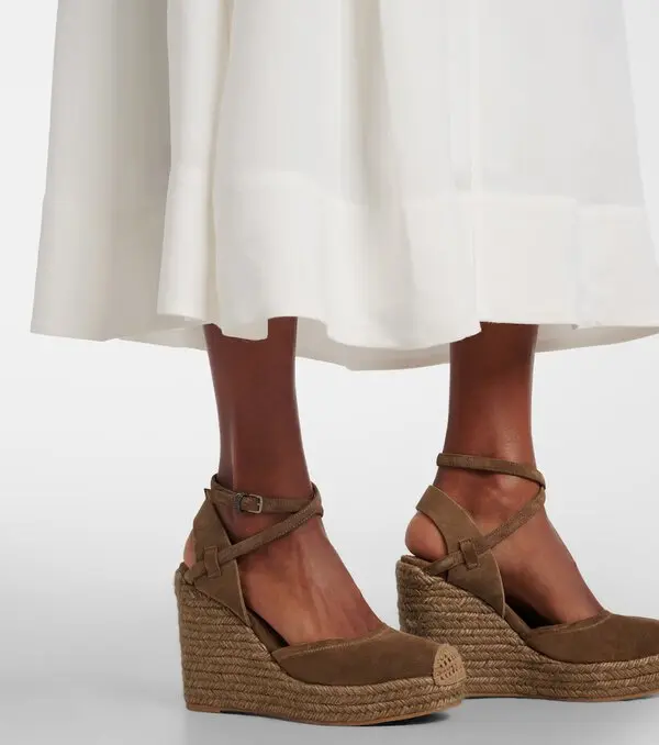 Brunello Cucinelli Monili Suede Espadrille Wedges