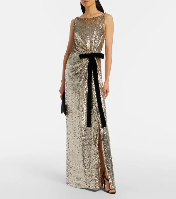 Simkhai Felicity Draped Sequined Gown
