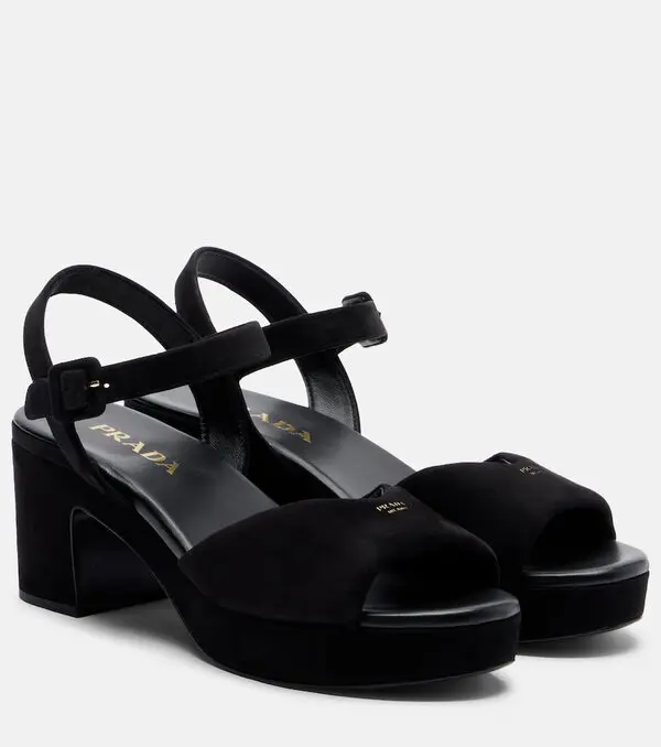 Prada Suede Platform Sandals With Buckle Fastening