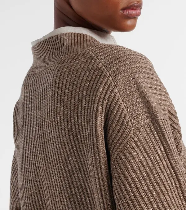 Brunello Cucinelli Cotton-blend Lame V-neck Sweater