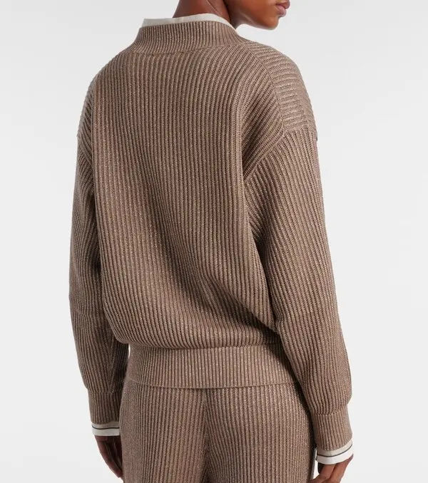 Brunello Cucinelli Cotton-blend Lame V-neck Sweater