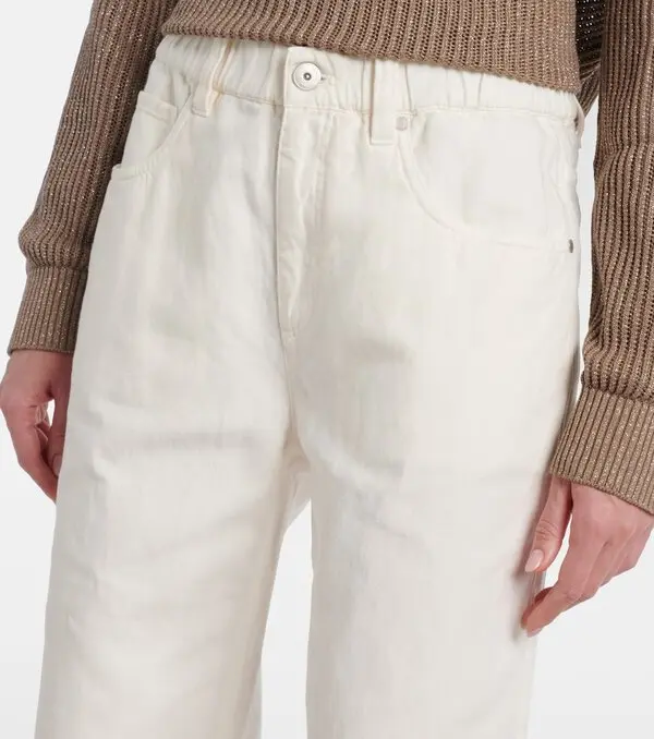 Brunello Cucinelli Cotton And Linen Wide-leg Trousers - White