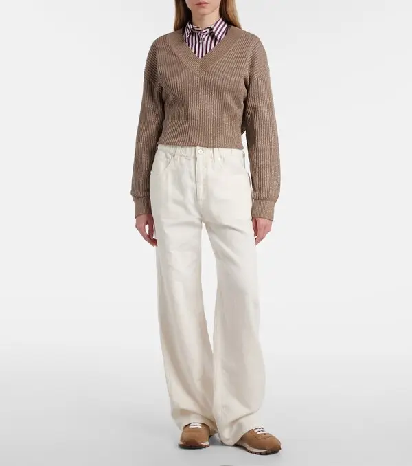 Brunello Cucinelli Cotton And Linen Wide-leg Trousers - White