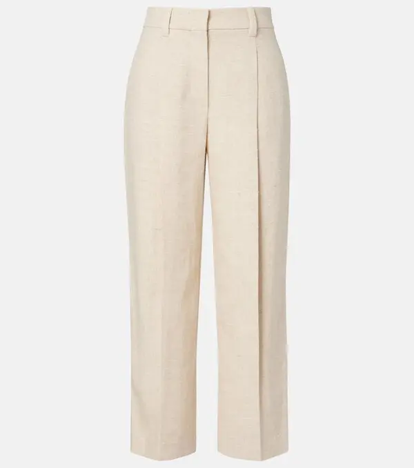 Brunello Cucinelli Cropped Linen And Silk-blend Wide-leg Trousers - Beige