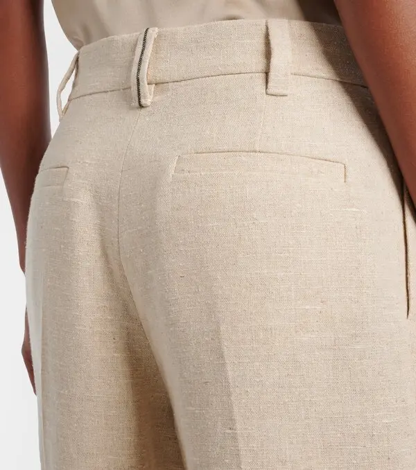 Brunello Cucinelli Cropped Linen And Silk-blend Wide-leg Trousers