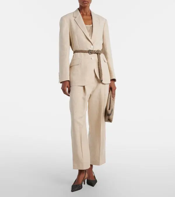 Brunello Cucinelli Cropped Linen And Silk-blend Wide-leg Trousers
