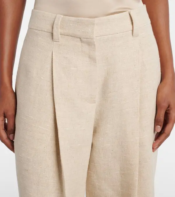 Brunello Cucinelli Cropped Linen And Silk-blend Wide-leg Trousers