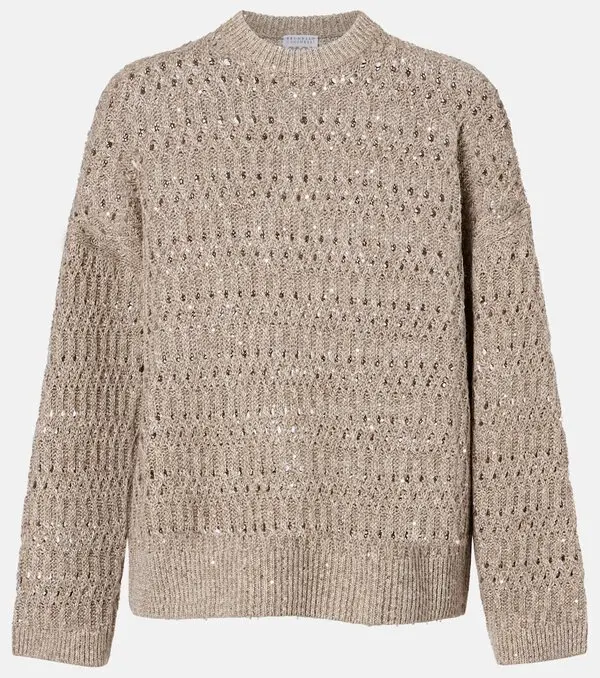 Brunello Cucinelli Sequined Linen-blend Sweater